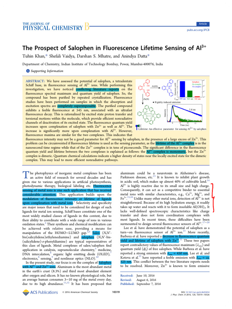Khan Et Al 2016 The Prospect of Salophen in Fluorescence Lifetime ...