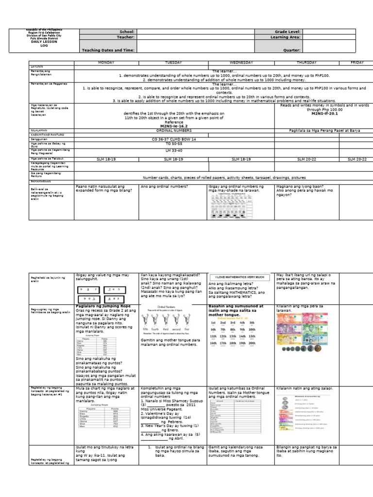 1st QUarter - Math - Week 4 - 5 Days | PDF