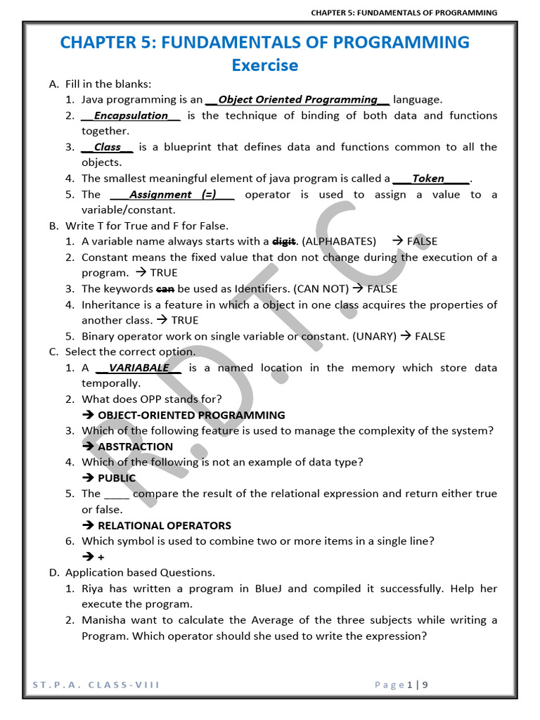 STPA CLASS VIII CH 5-T1-done COMPUTR | PDF | Class (Computer Programming) | Data Type