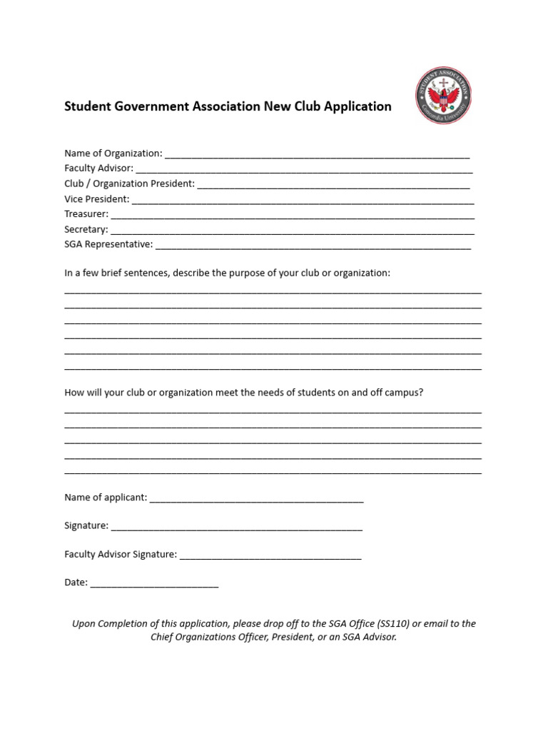 New Club Application for SGA | PDF | Government | Federal Government Of ...