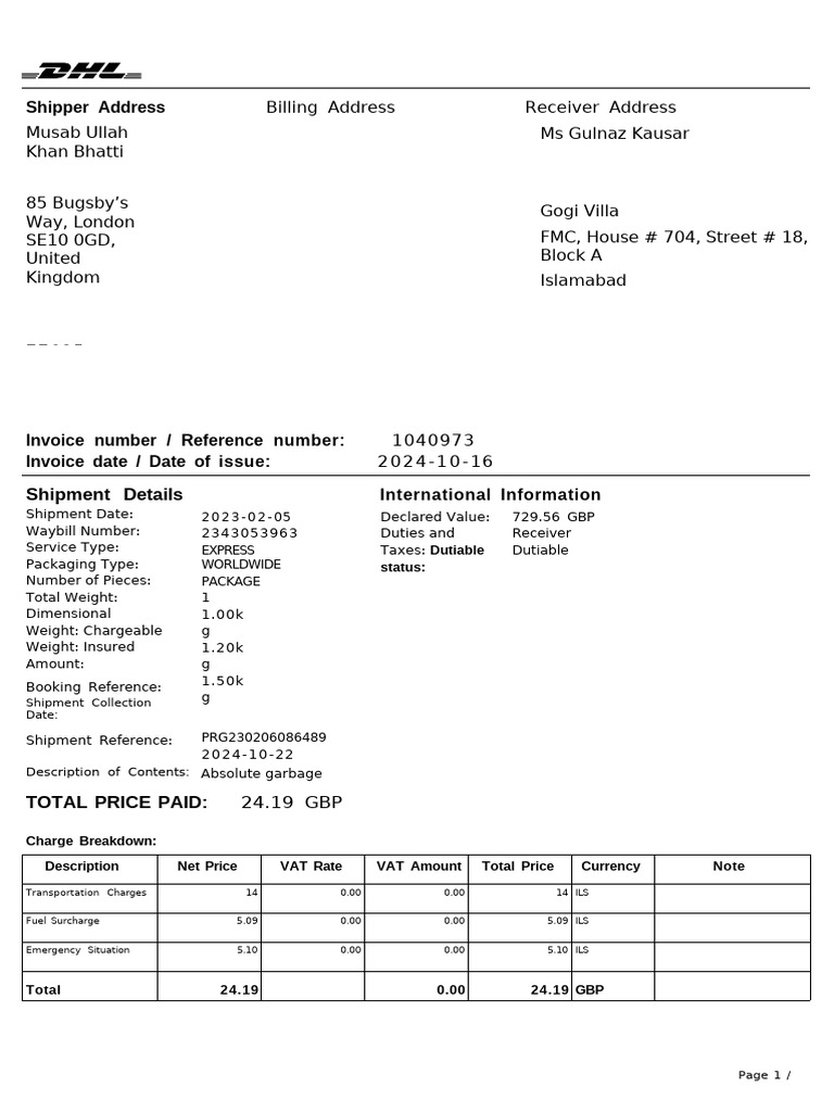 DHL Delivery Receipt | PDF