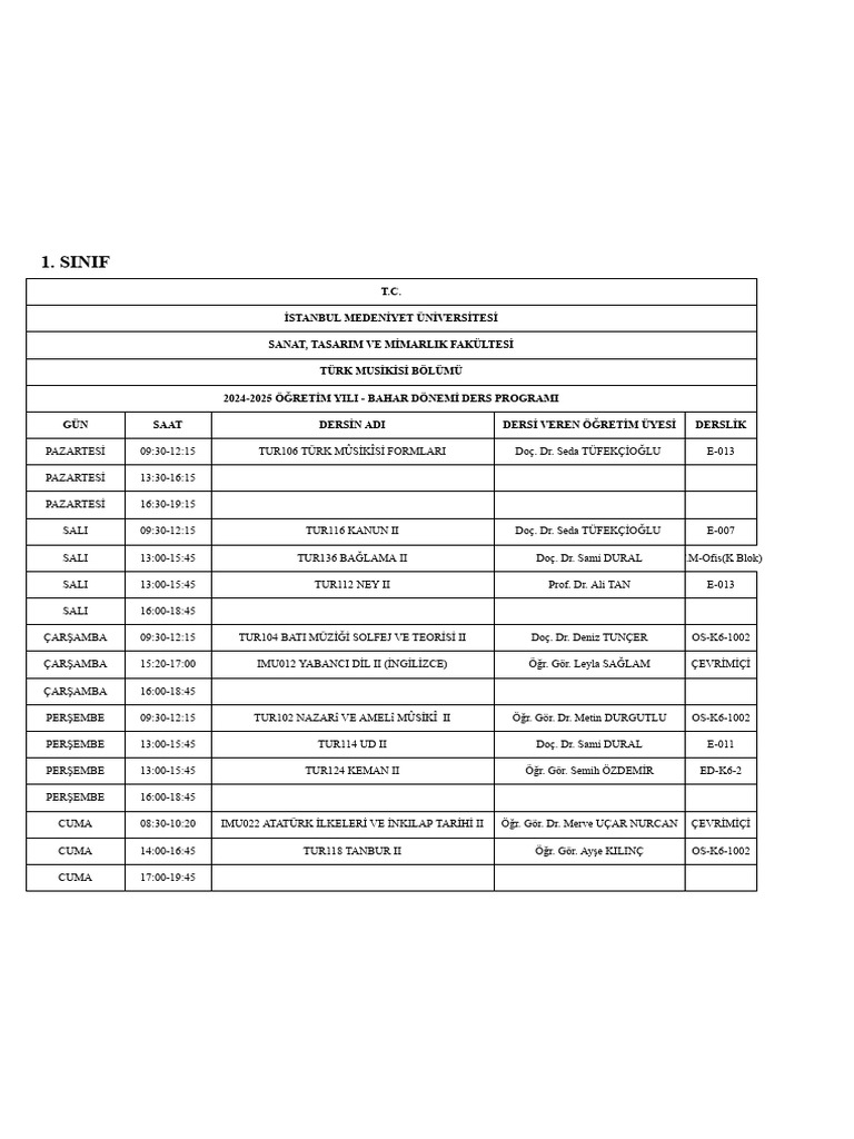 2024 2025 Bahar Ders Programi | PDF