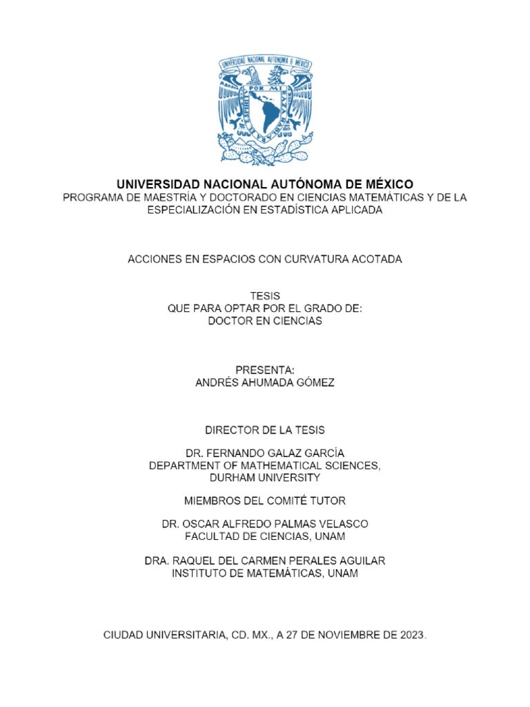 AndrésAhumada - Actions On Spaces With Bounded Curvature | PDF