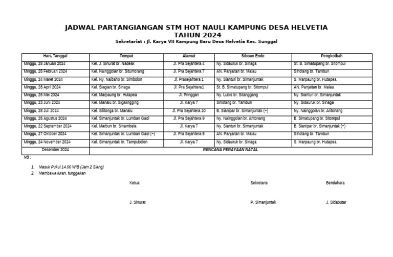 Jadwal Partangiangan STM Hot Nauli Kampung Desa Helvetia | PDF