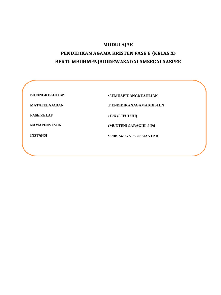 Modul Ajar Agama Kristen 2024 | PDF