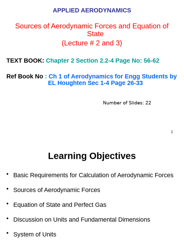 LECTURE 2 & 3 Sources of Aerodynamic Forces | PDF | Gases | International System Of Units