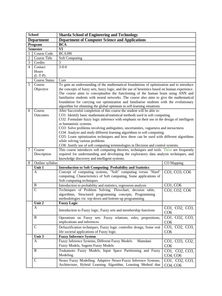 Soft Computing syllabus | PDF | Fuzzy Logic | Computational Neuroscience