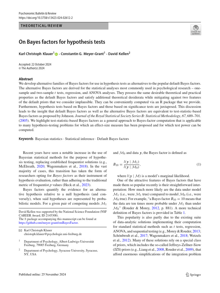 On Bayes Factors For Hypothesis Tests | PDF | Effect Size | Student's T ...