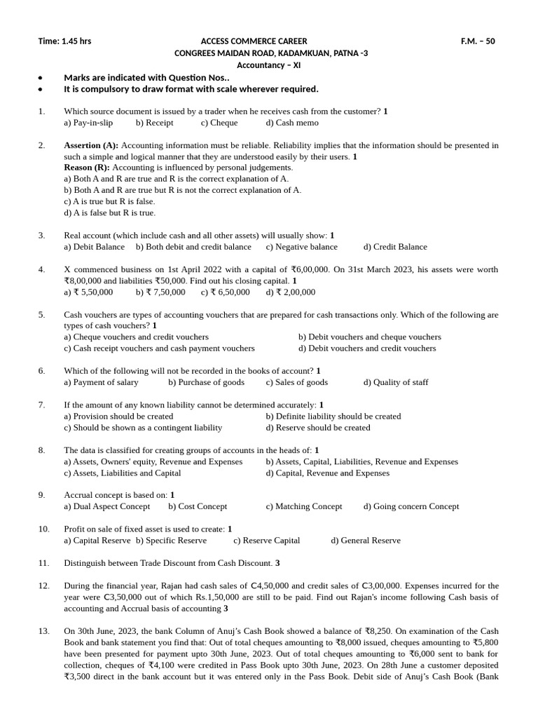 Acc Test Xi Major | PDF | Debits And Credits | Expense