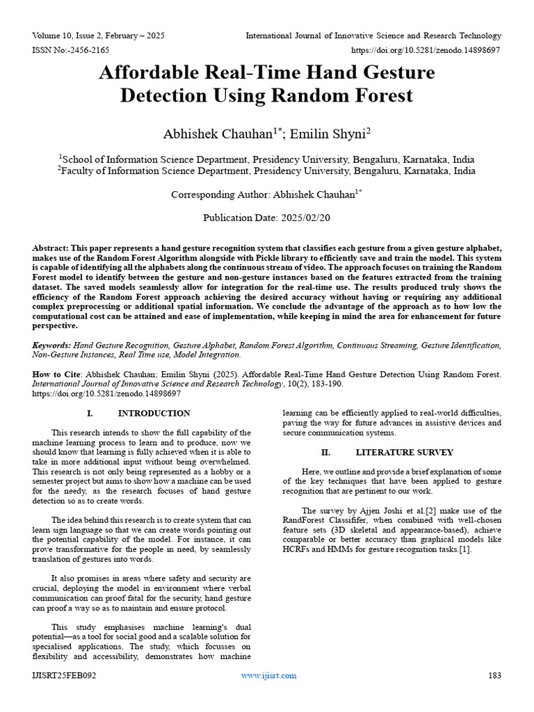 Affordable Real-Time Hand Gesture Detection Using Random Forest | PDF ...
