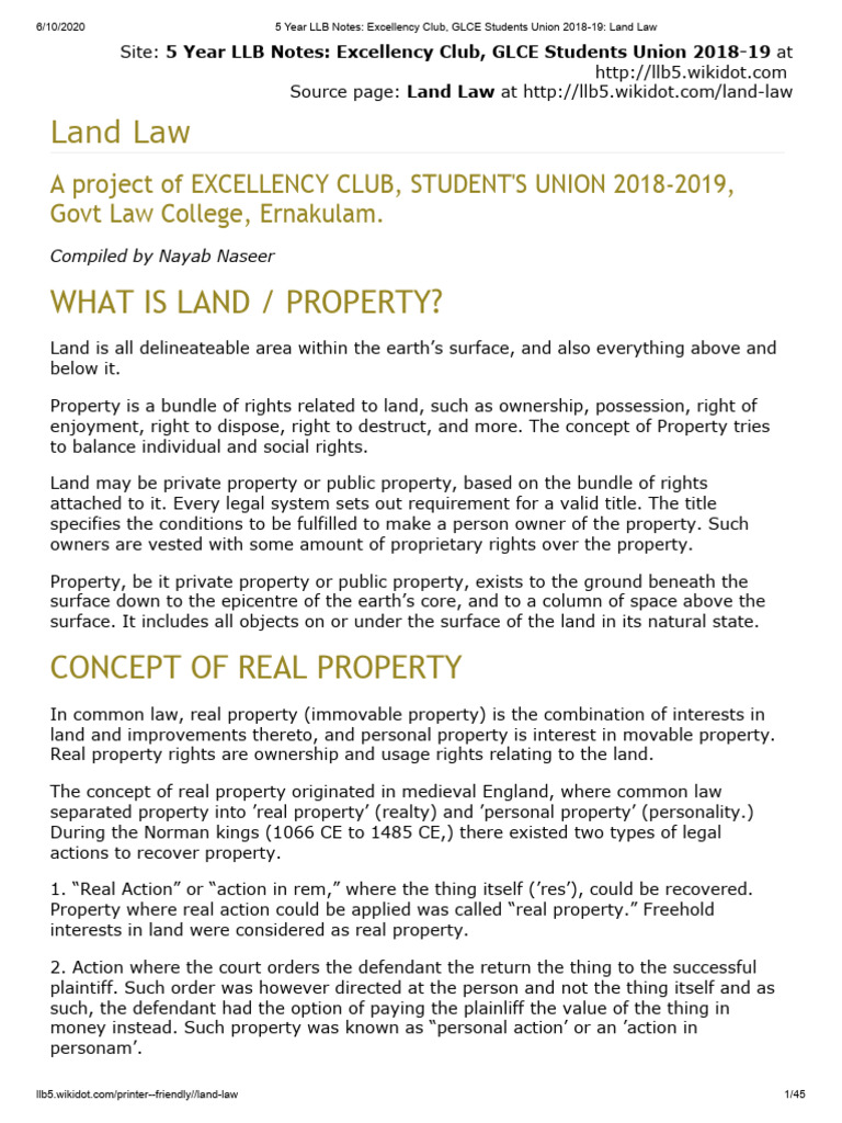 Land Law Notes | PDF | Property | Real Property