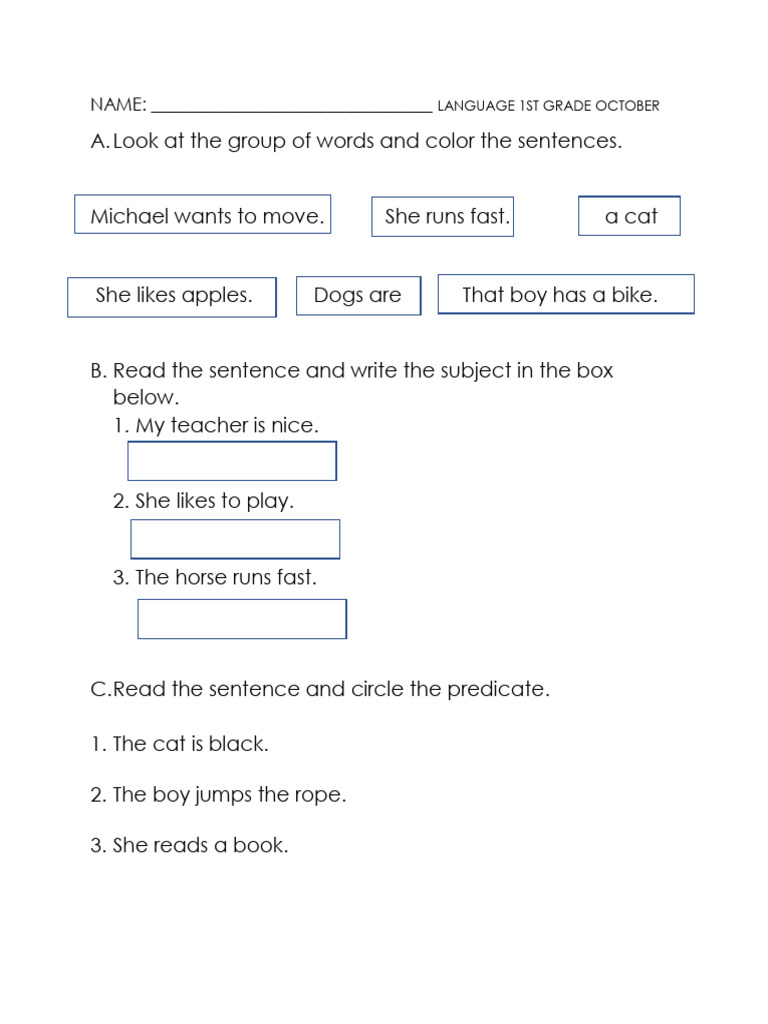 Language 1st Grade Sentences | PDF