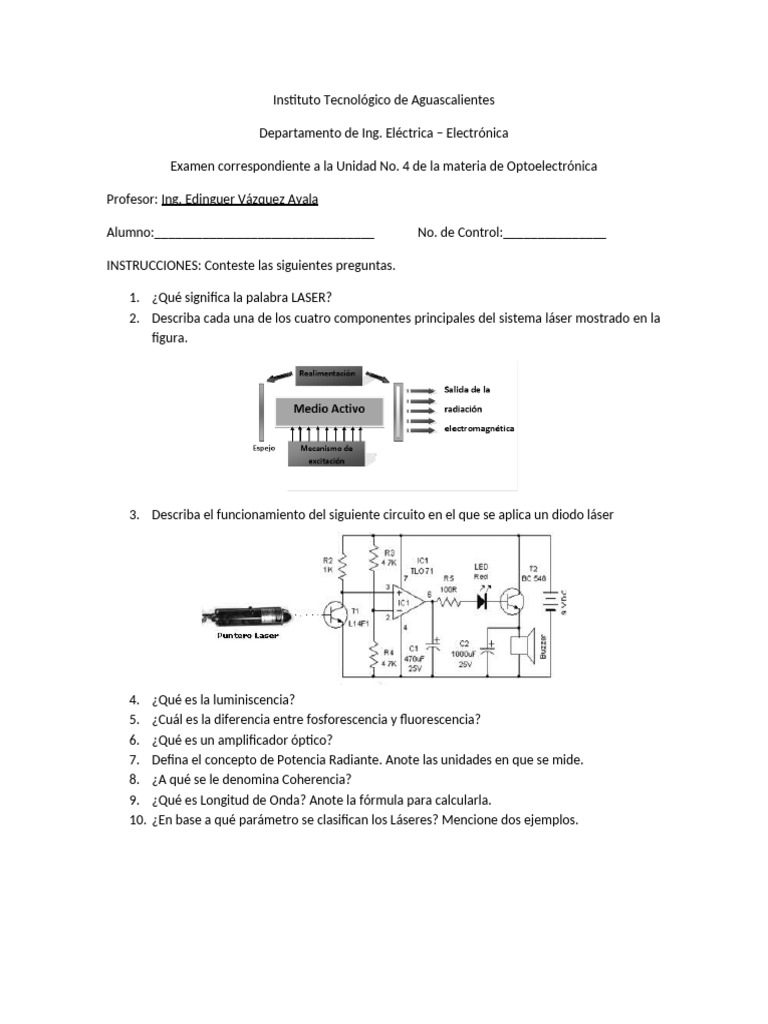 Examen de Optoelectrónica: Unidad 4 | PDF