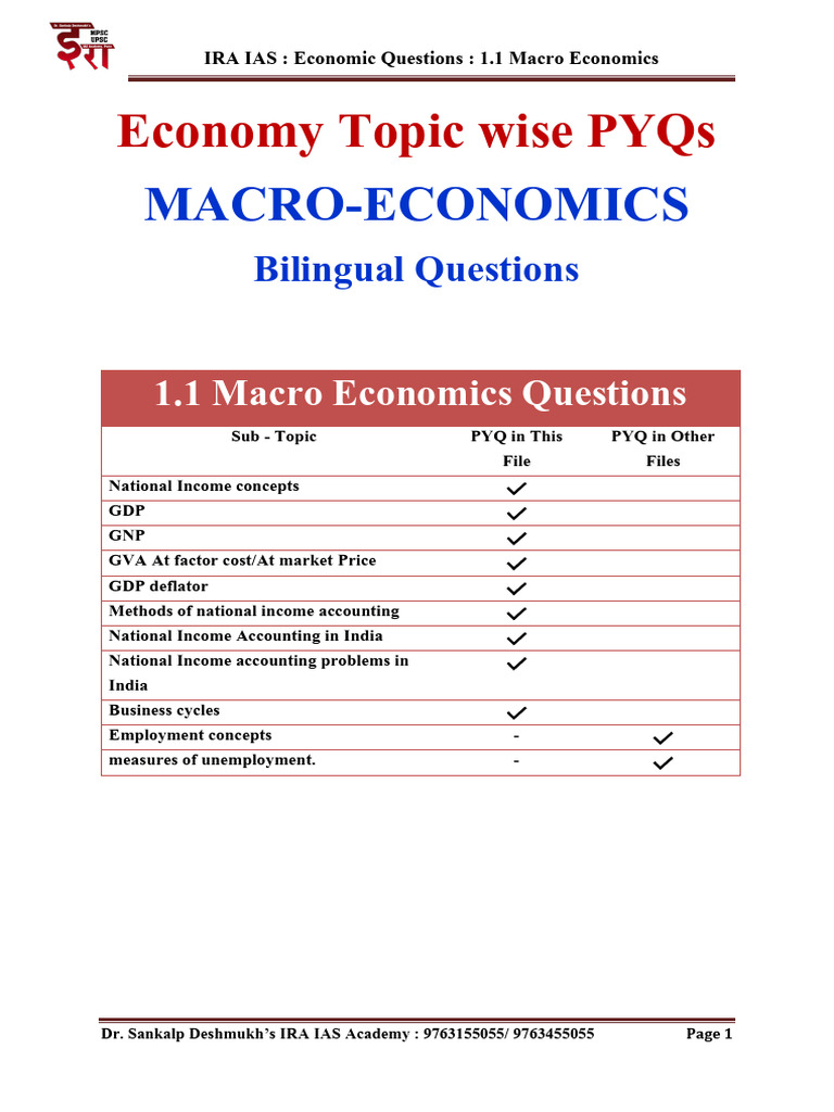 1.1 National Income - IRA - Biligual - Questions | PDF