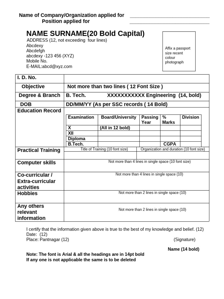 Standard Resume Format (TNP) 2020 | PDF