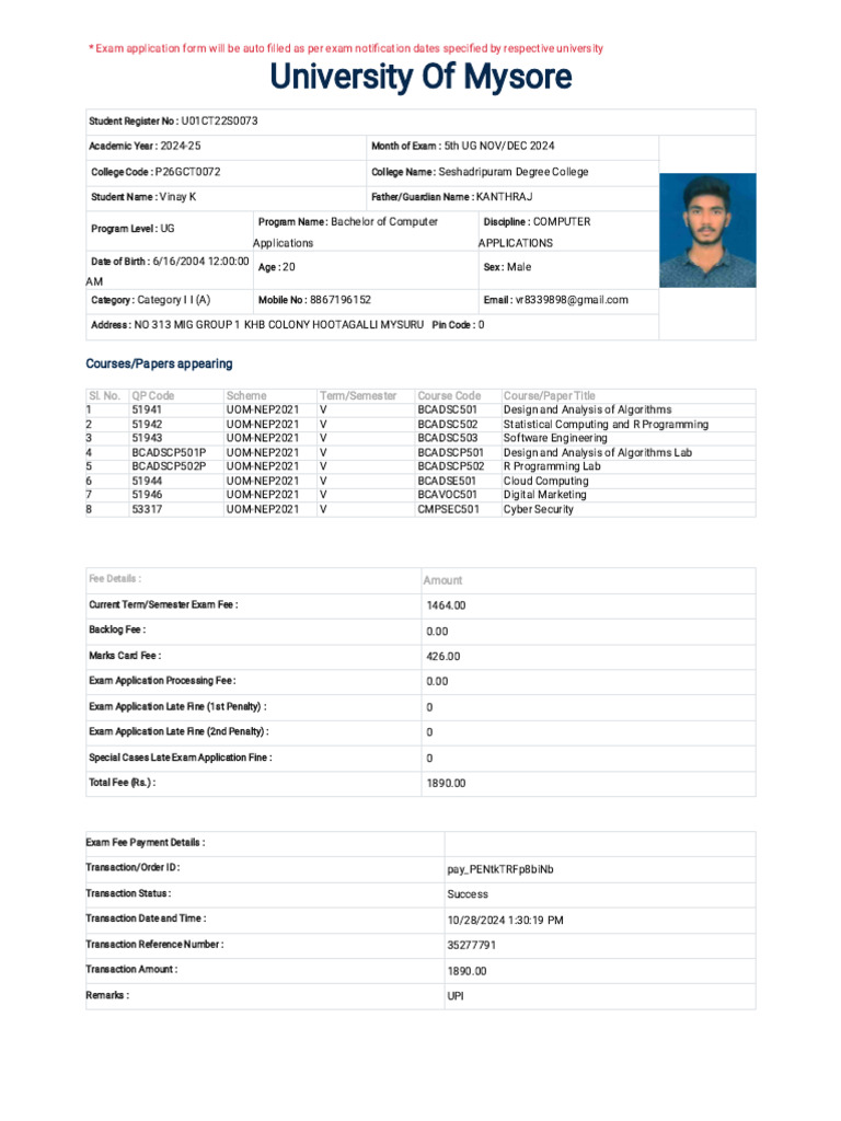 uucms.karnataka.gov.in_ExamGeneral_StudentPrintExamApplication | PDF ...