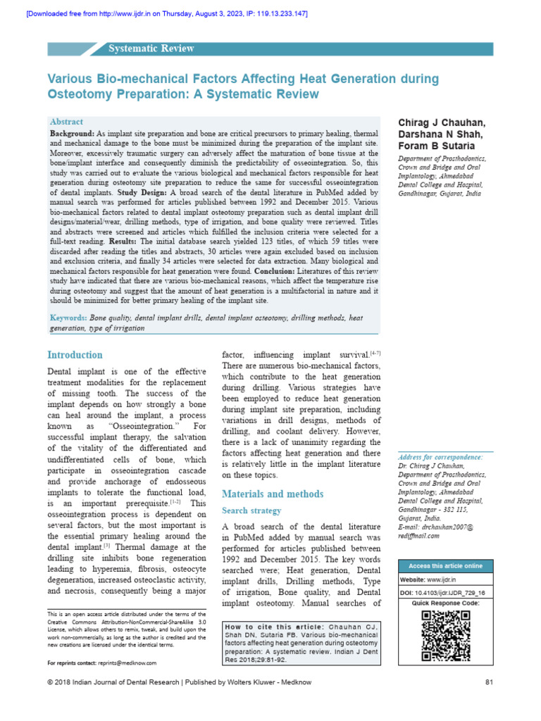 Various Bio-Mechanical Factors Affecting Heat Gene | PDF | Dental ...