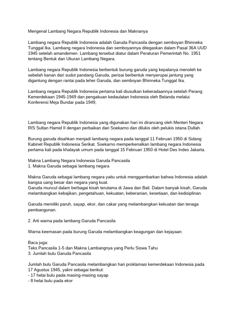 Mengenal Lambang Negara Republik Indonesia Dan Maknanya | PDF