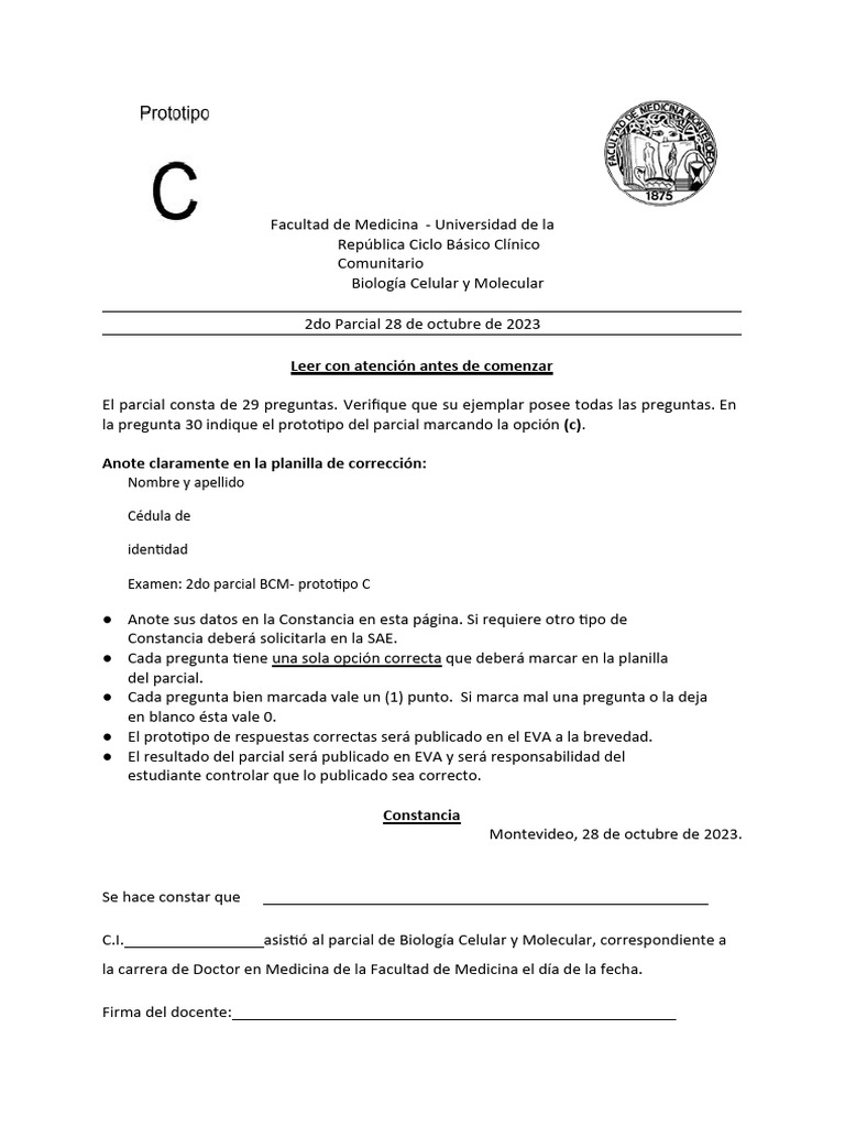 SIN MARCAR Segundo Parcial BCM TURNO 2 Prototipo C | PDF | Trifosfato de adenosina | Glucólisis