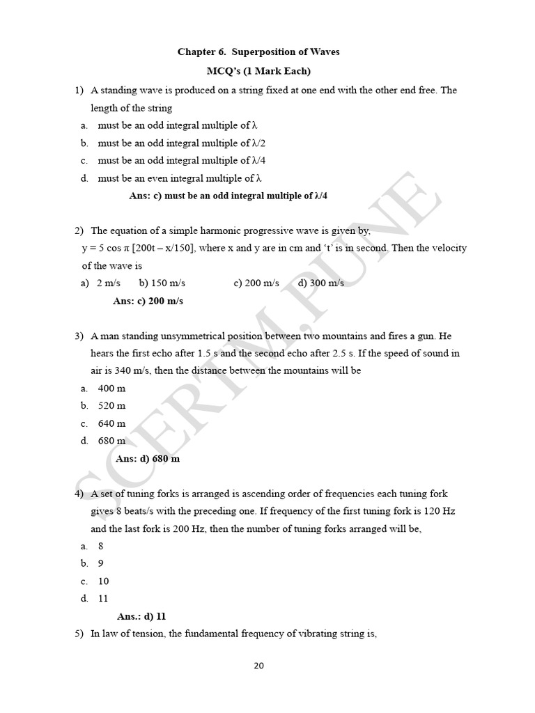 Superposition of Waves MCQs and Answers | PDF | Waves | Harmonic