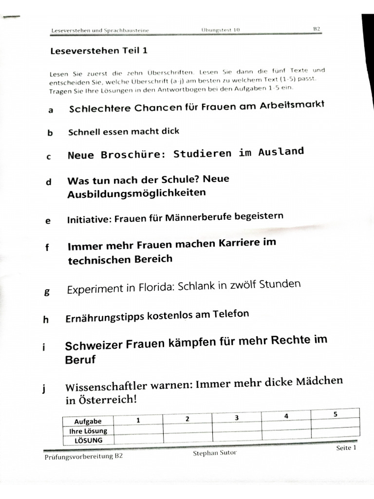 B2 Lesen Booklet | PDF