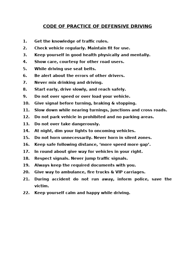 Defensive Driving Code of Practice | PDF