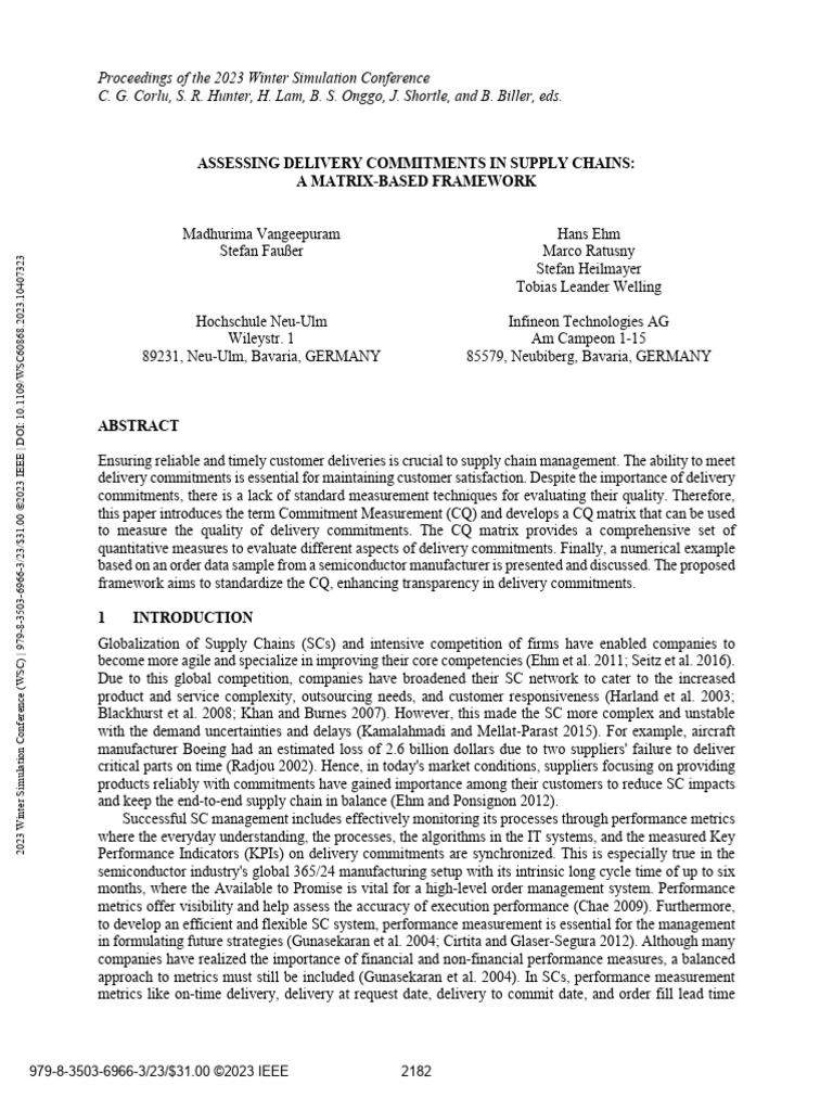 Assessing Delivery Commitments in Supply Chains A Matrix-Based ...