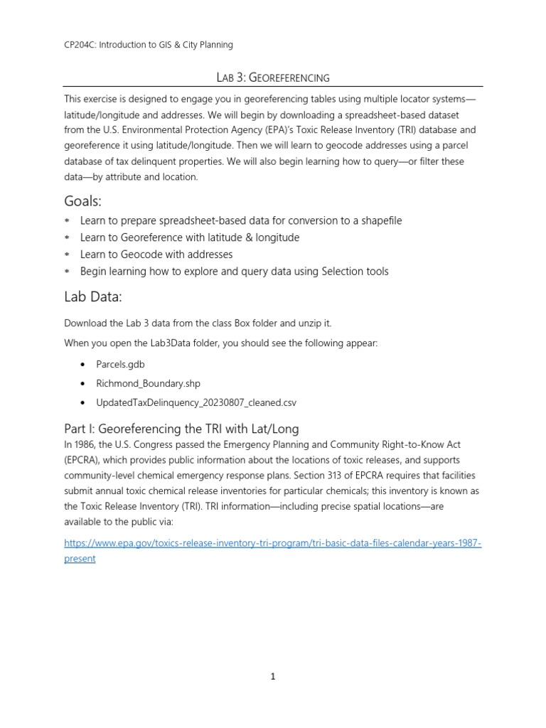 Lab3 Instructions Feb13 Update | PDF | Geographic Information System | Arc Gis