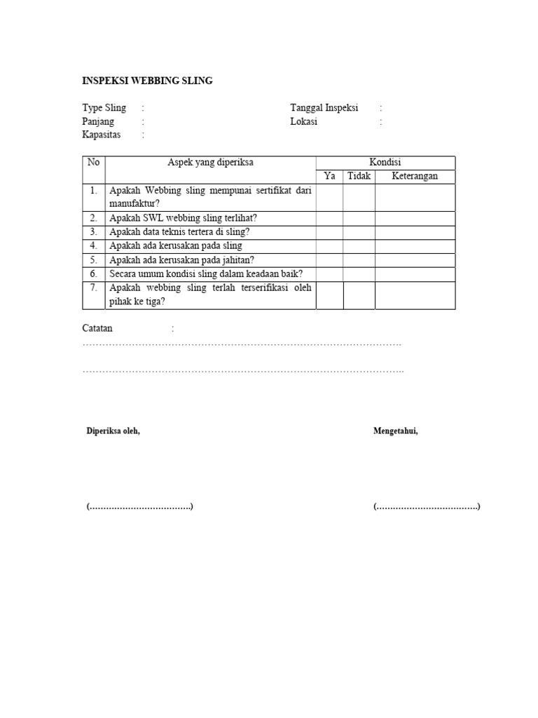 Form Inspeksi Webbing Sling | PDF