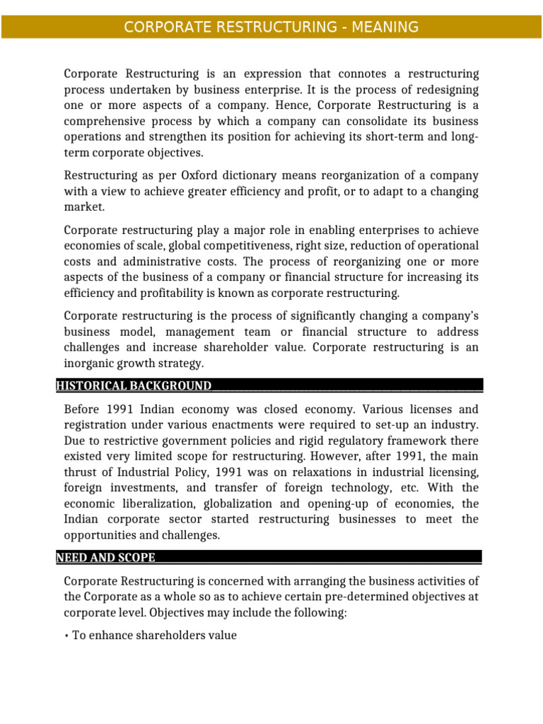 Corporate restructuring | PDF | Mergers And Acquisitions | Franchising
