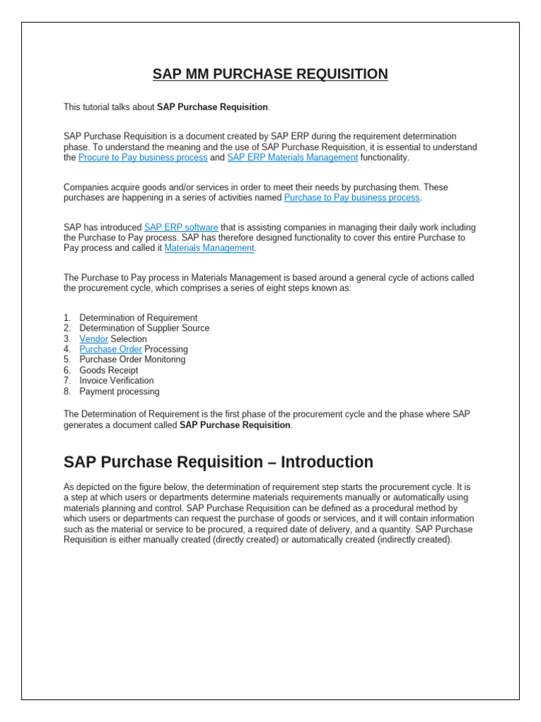 SAP MM Purchase Requition | PDF | Valuation (Finance) | Software