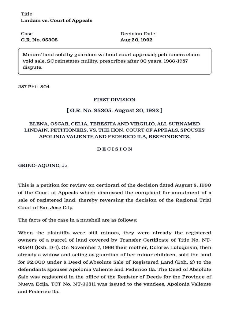 Rule 95 01.lindain vs. Court of Appeals | PDF | Annulment | Complaint
