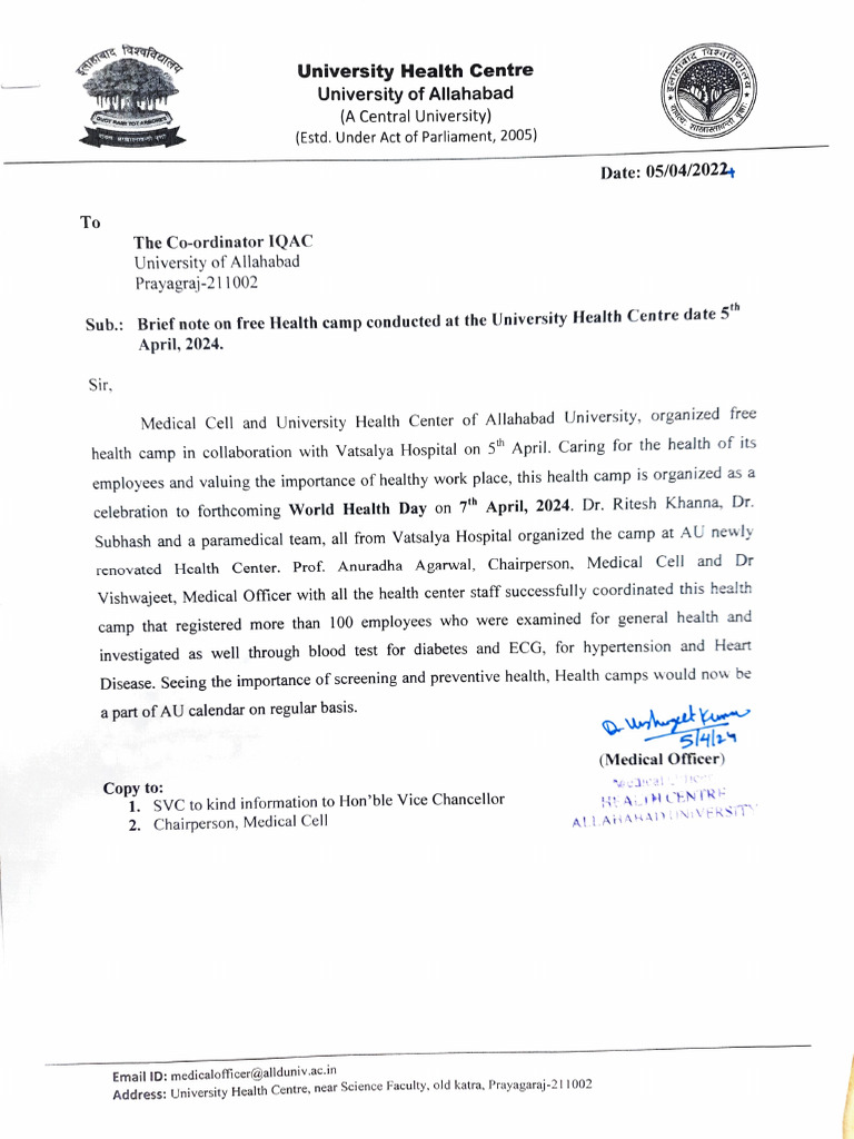 Free Health Camp at Allahabad University | PDF | Medicine | Human ...