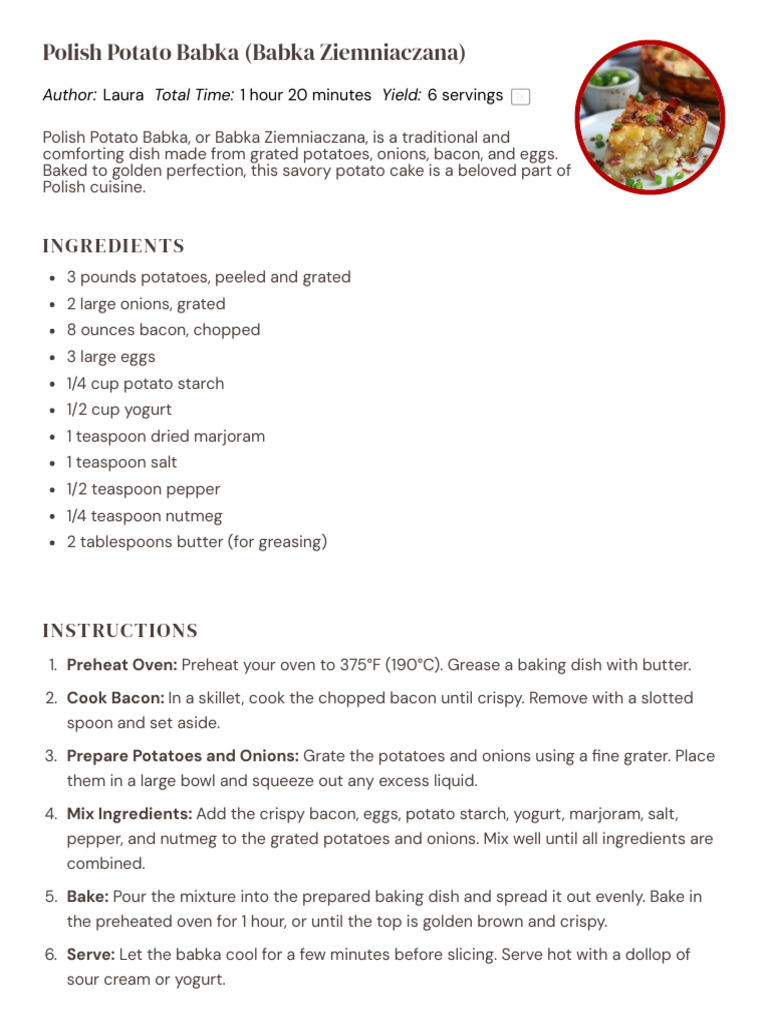 Polish Potato Babka (Babka Ziemniaczana) - Polish Feast | PDF