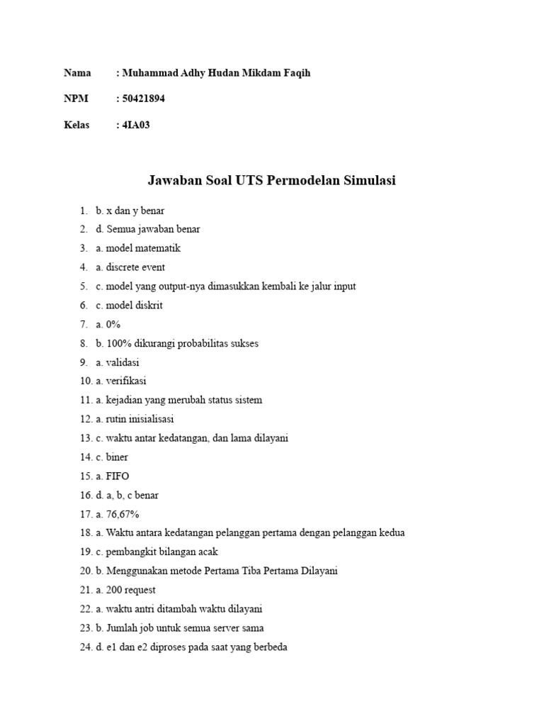 Jawaban Remed Pemodelan Simulasi | PDF