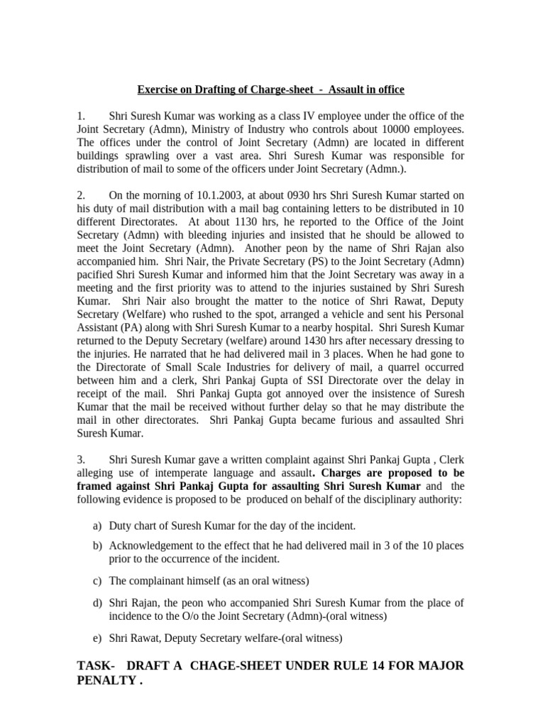 Exercise on drafting of actual CHARGE SHEET (1) | PDF | Justice | Crime ...