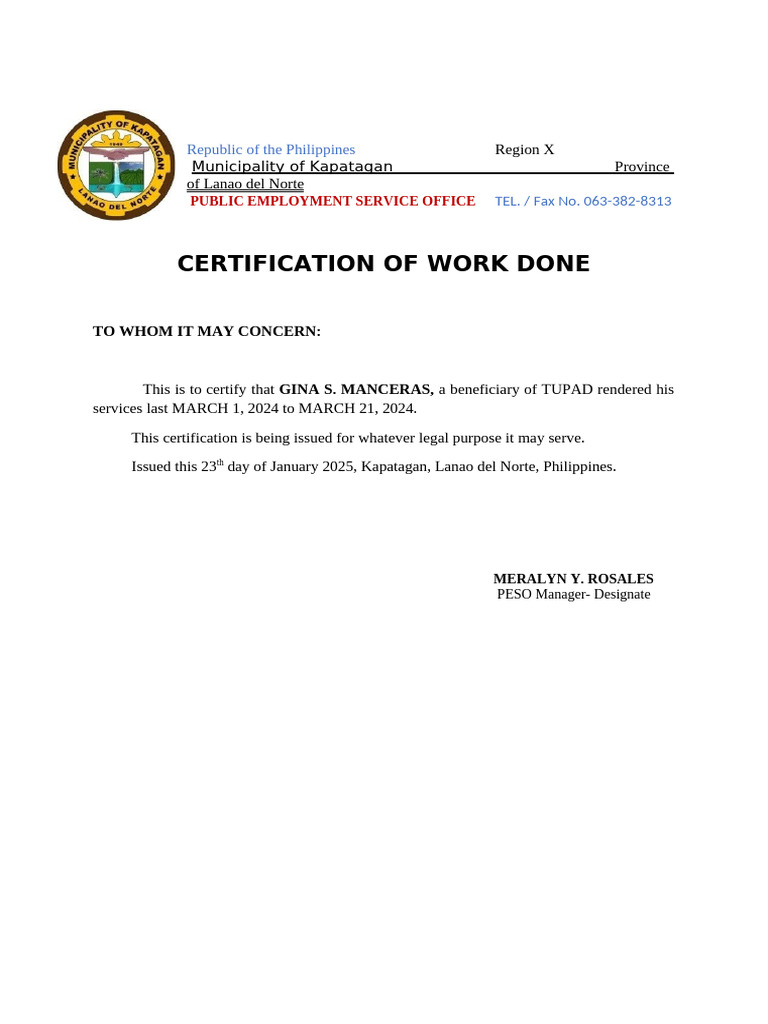 certification of work done (1) | PDF