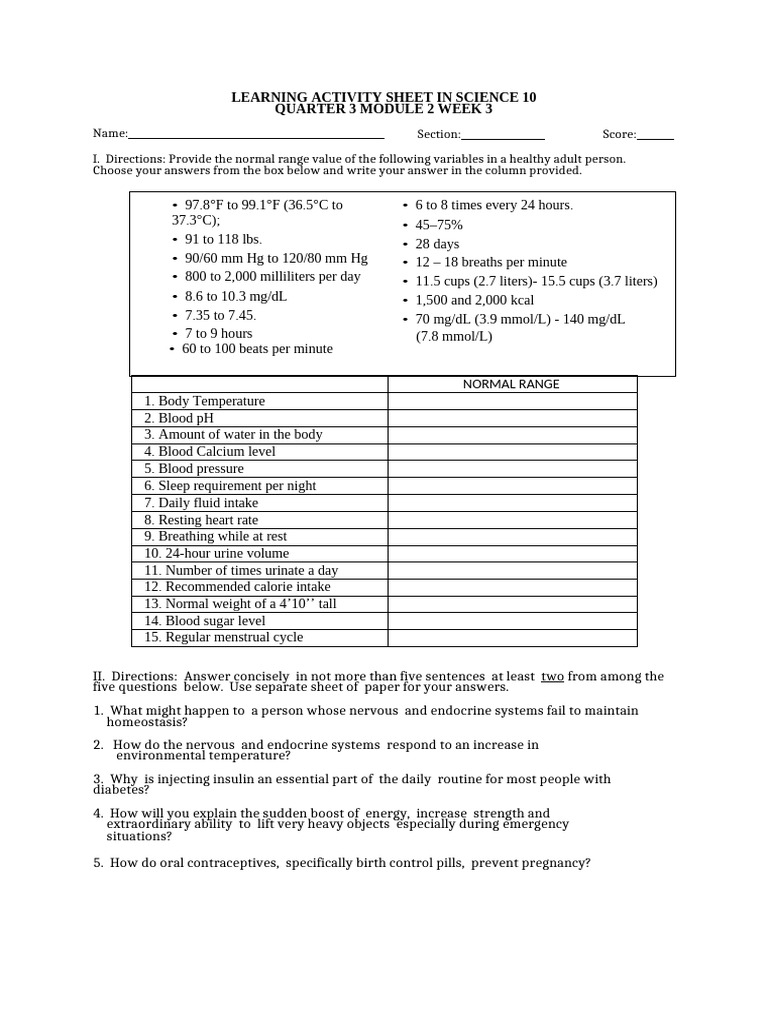 Learning Activity Sheet in Science 10 | PDF | Hormone | Medical Specialties