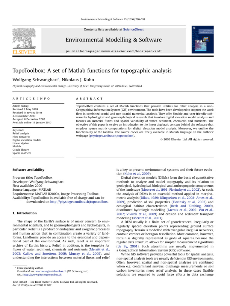 TopoToolbox A Set of Matlab Functions For Topographic Analysis | PDF | Matrix (Mathematics ...