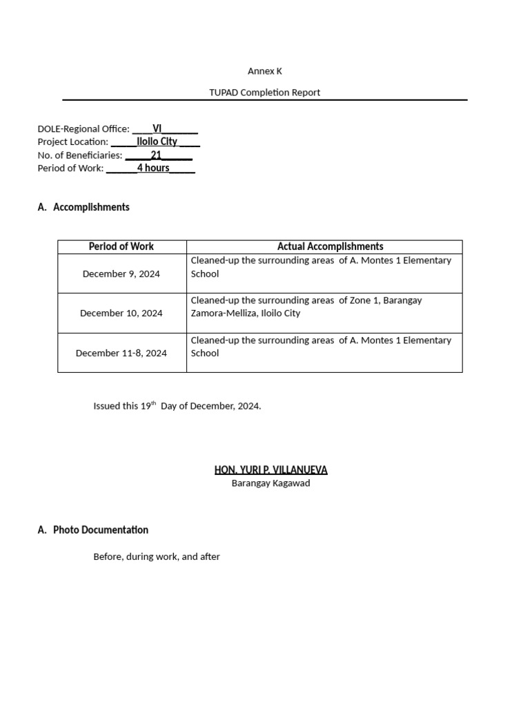 Annex K Tupad Completion Report | PDF