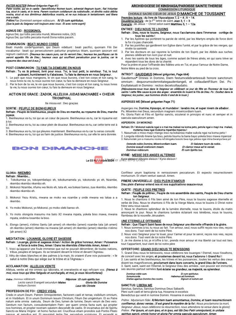 Partager DIMANCHE DE TOUSSAINT | PDF | Agnus Dei | Liturgie et culte chrétien
