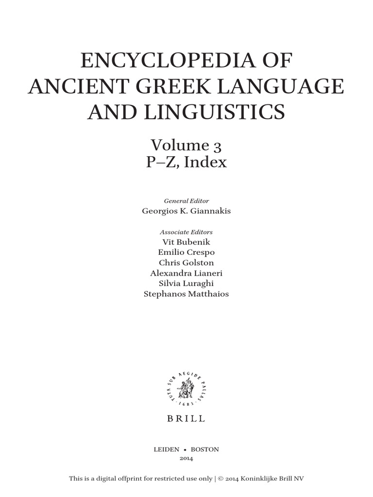 Encyclopedia of Ancient Greek Language A | PDF | Grammatical Tense ...