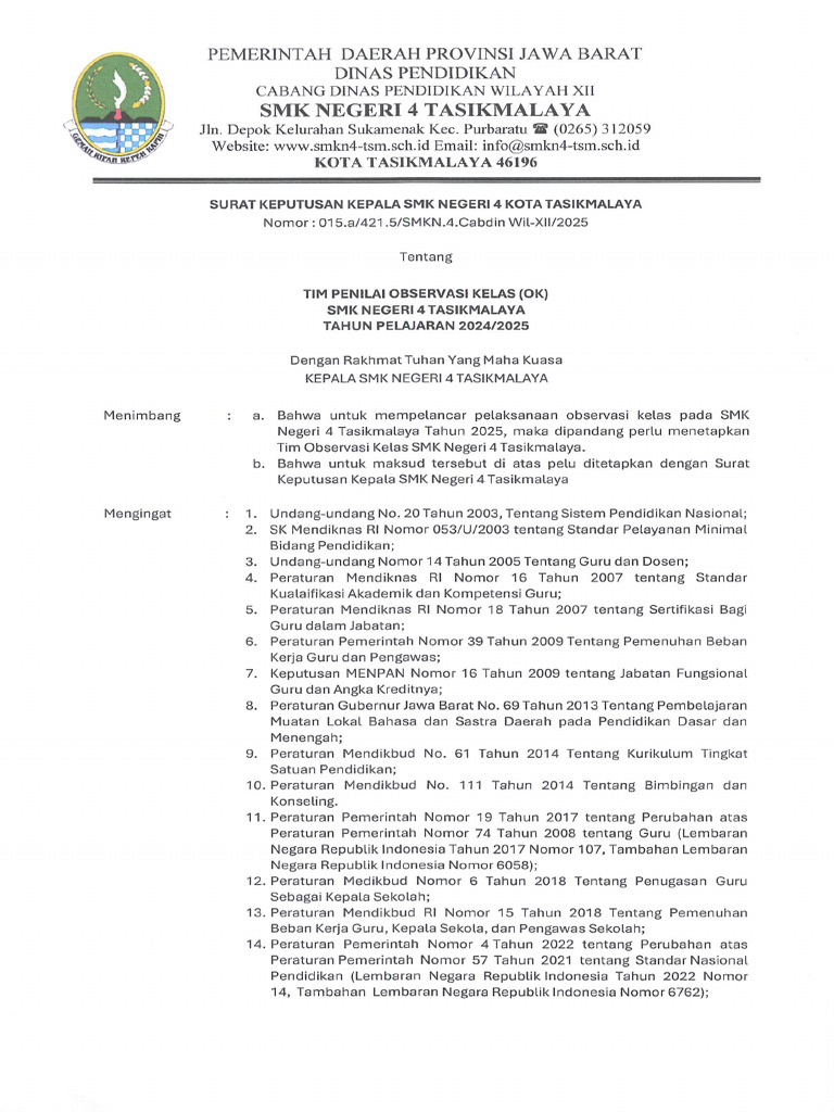 Sk-Tim Penilai Observasi Kelas Sip | PDF