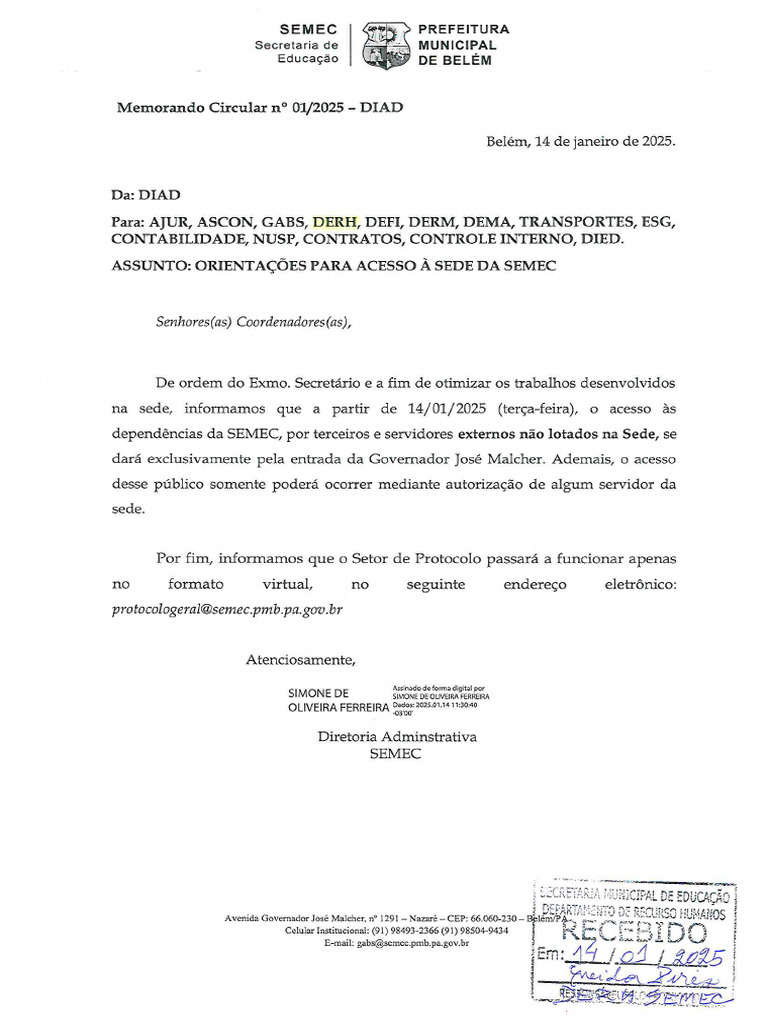 Memorando Circular 01 de 2025 DIAD | PDF