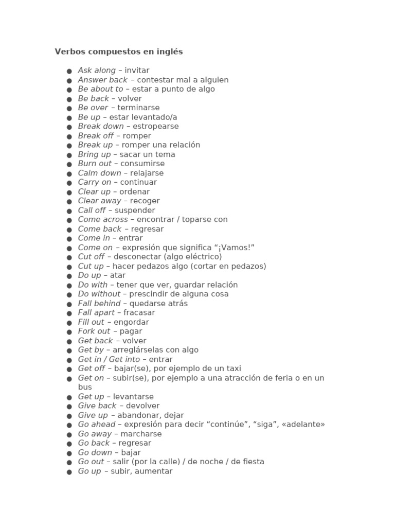Guía de Verbos Compuestos en Inglés | PDF