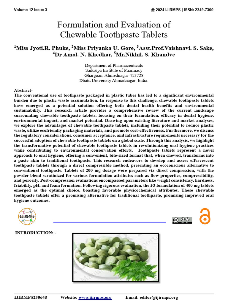 Art. On Toothpaste Tab1 | PDF | Human Tooth | Oral Hygiene