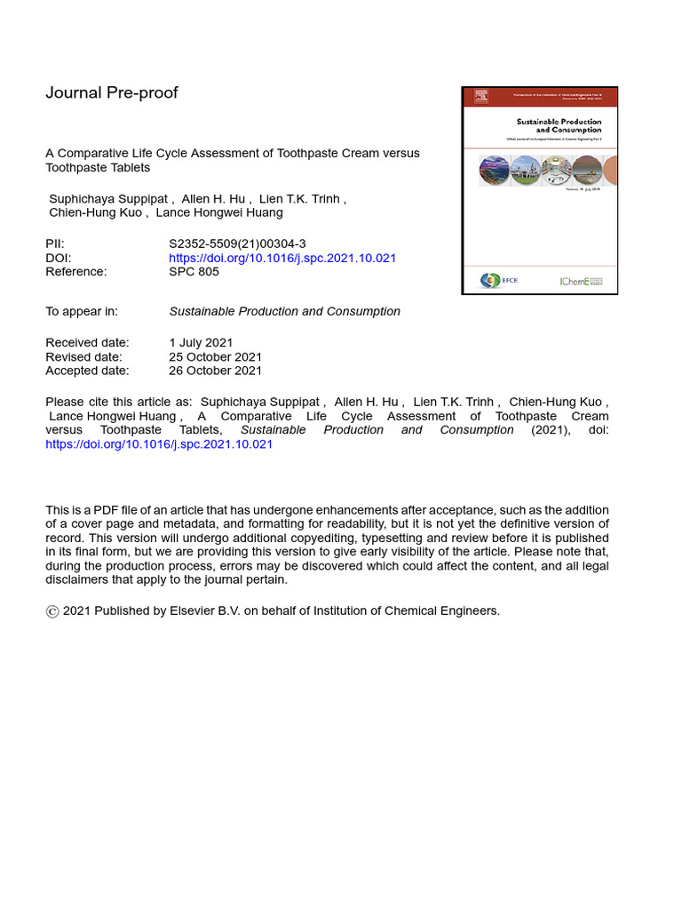 Toothpaste Cream vs. Tablets: LCA Study | PDF | Life Cycle Assessment