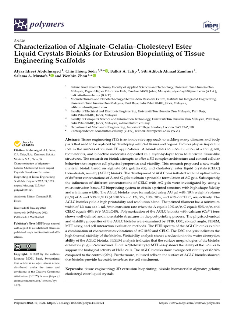 Polymers 14 01021 v2 | PDF | Tissue Engineering | Extracellular Matrix