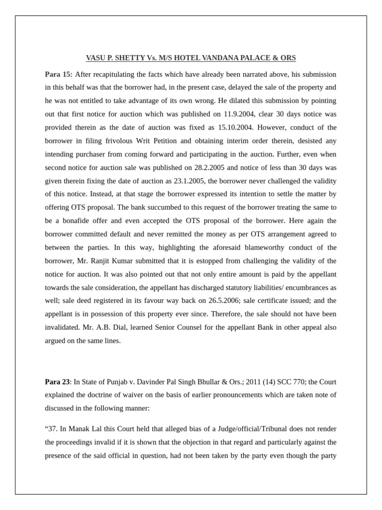 VASU P Shetty vs. Hotel Vandana Palace | PDF | Appeal | Public Law