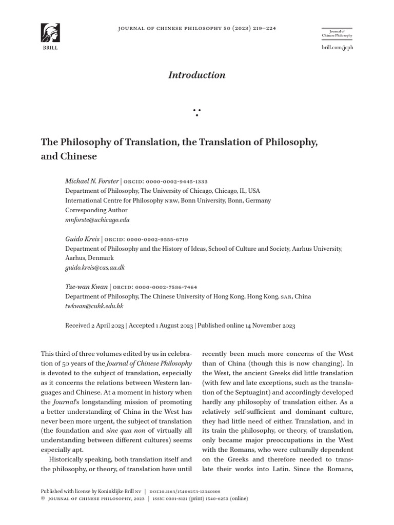 FOSTER, Michael Et Al. The Philosophy of Translation, Translation of ...